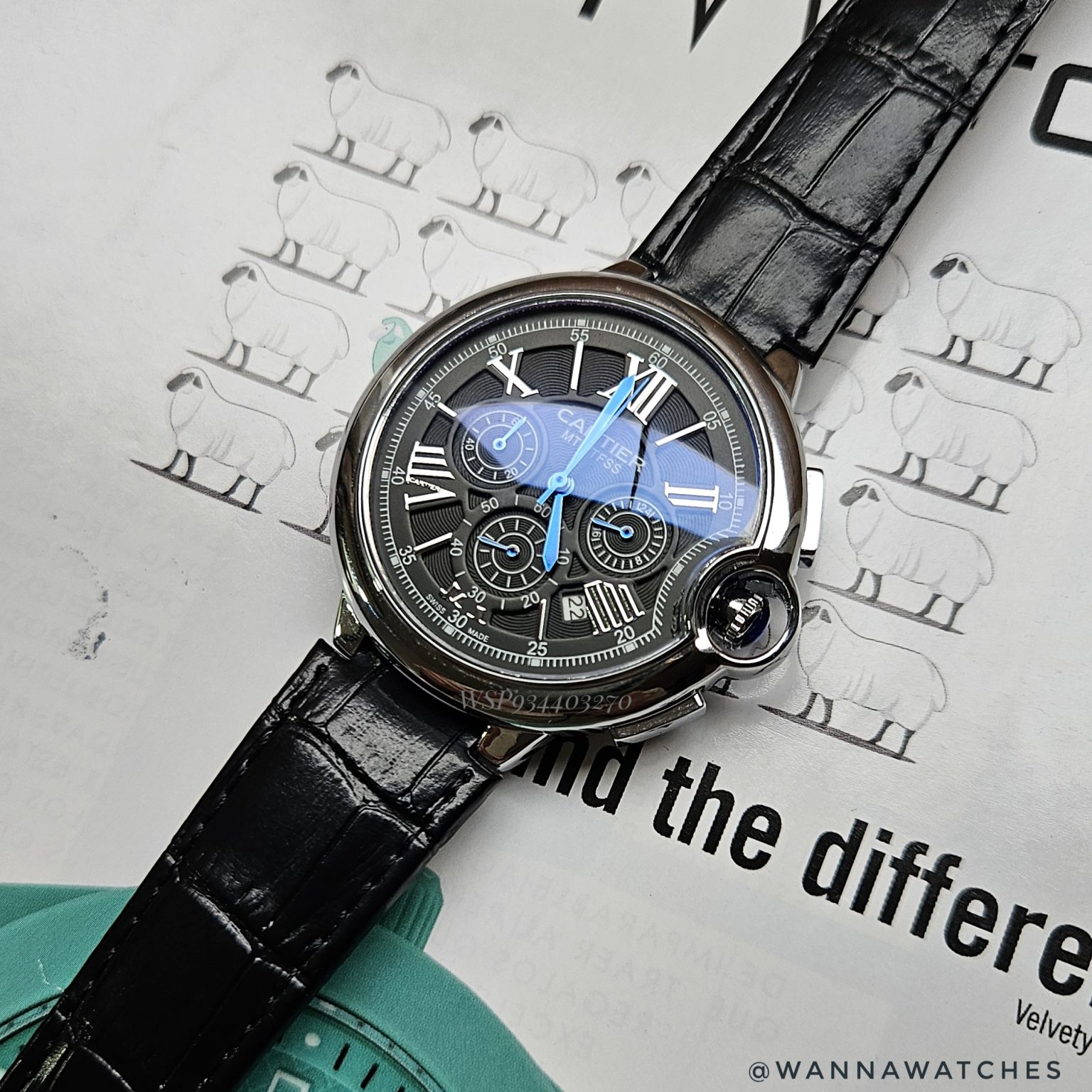 Cartier Ballon Bleu 45 Romanos Crono Plateado Esfera Correa Negra ...
