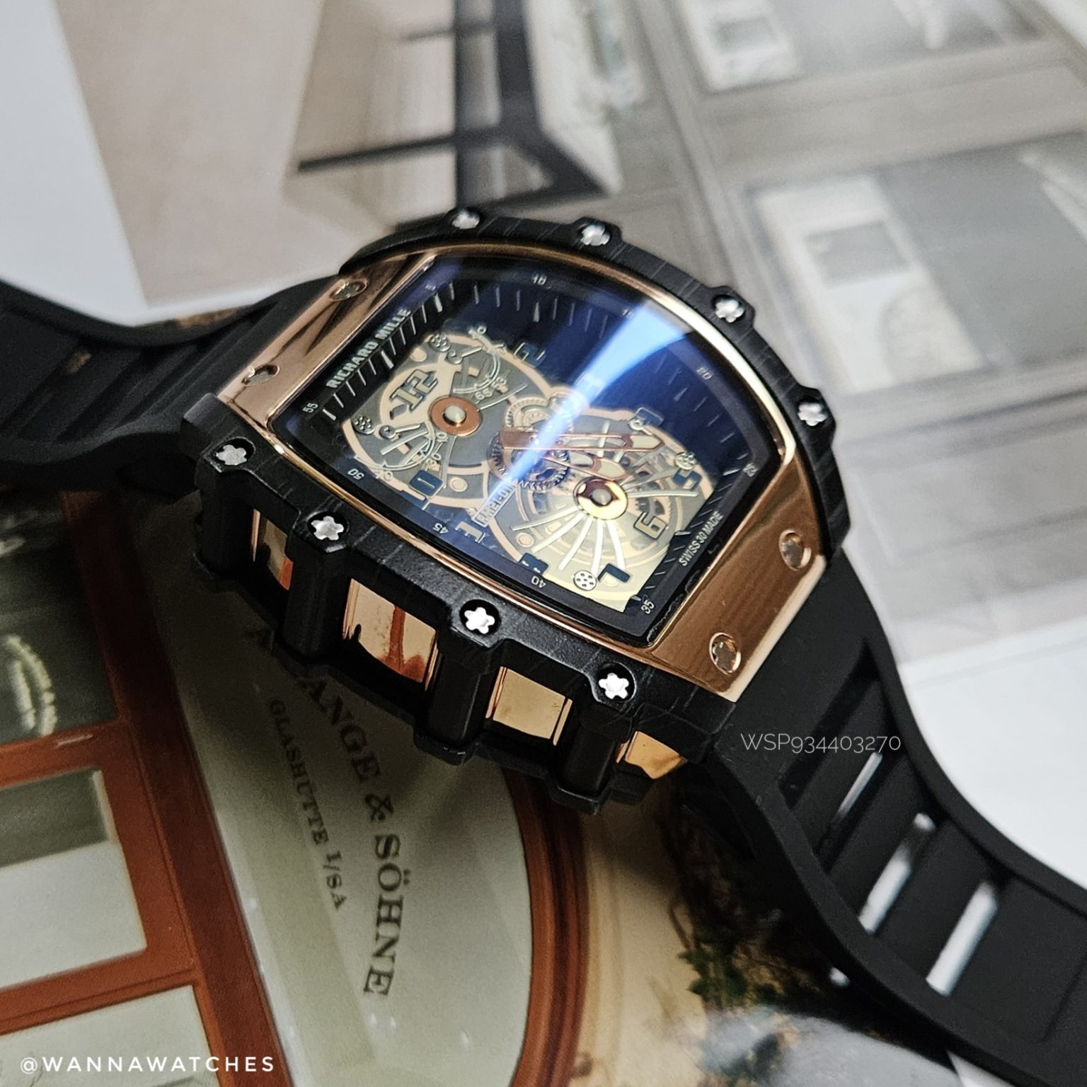 Richard Mille RM 21-01 Negro Completo Bisel Oro Rosa Correa Negra ...