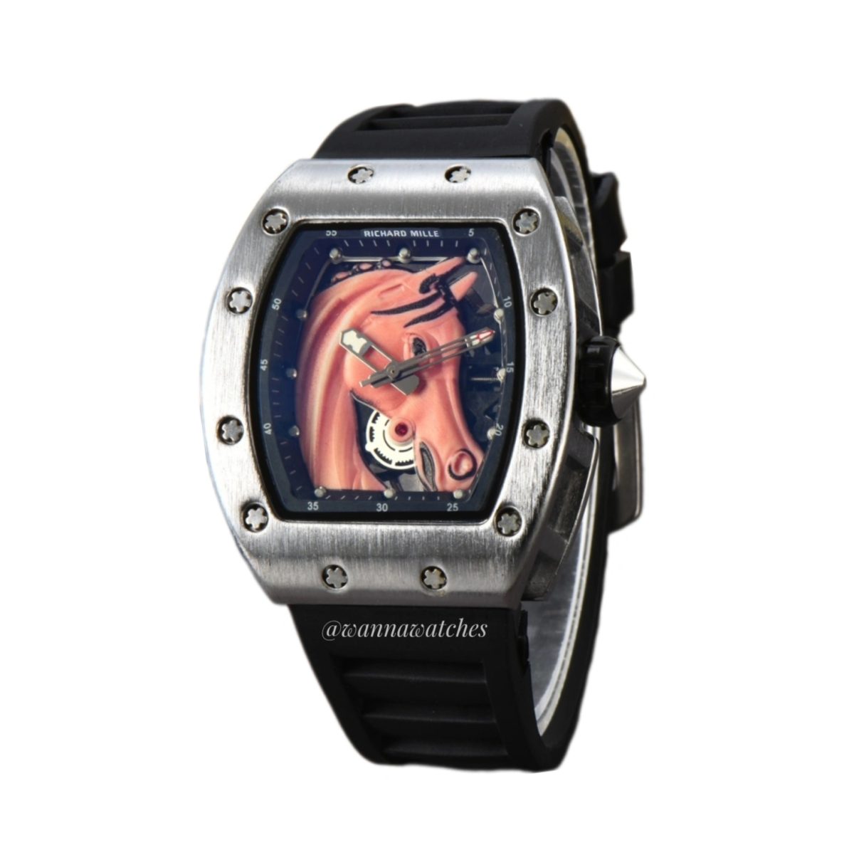 Richard Mille RM 52-02 "Horse" Plateado Correa Negra - WannaWatches