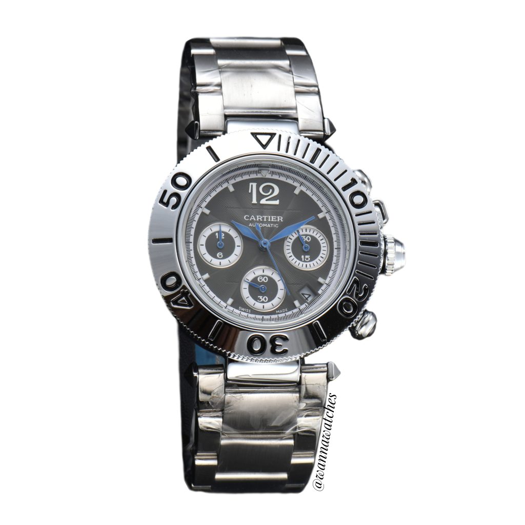 Cartier Pasha 41 Cronógrafo Plateado Esfera Gris - WannaWatches