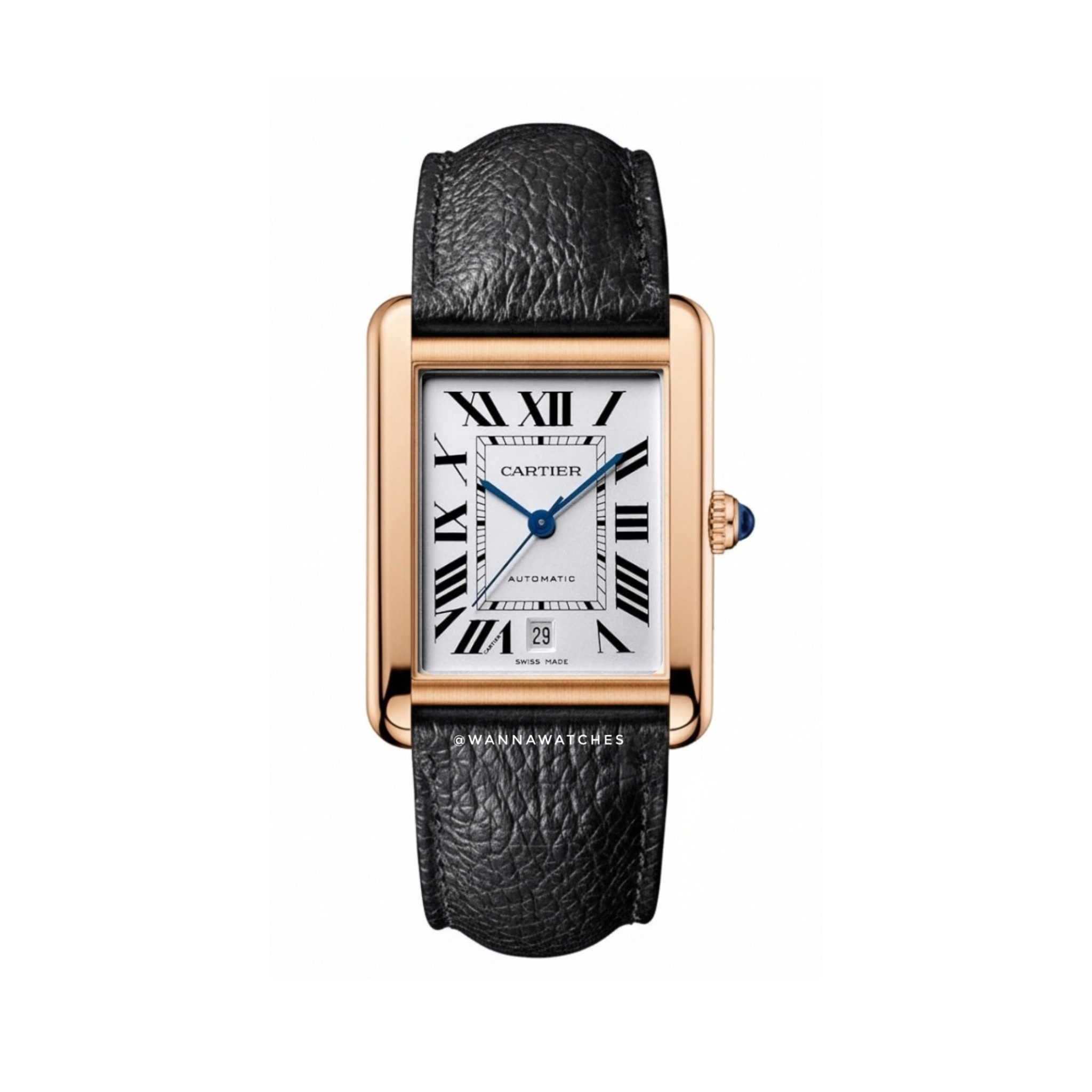 Cartier Tank Automático Oro Rosa Correa Negra | WannaWatches Perú